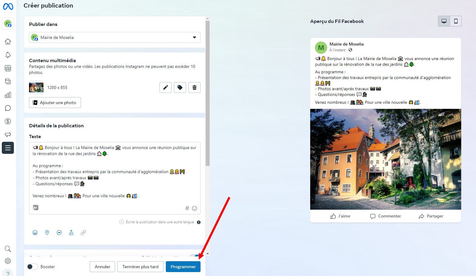 Comment programmer une publication sur une page Facebook